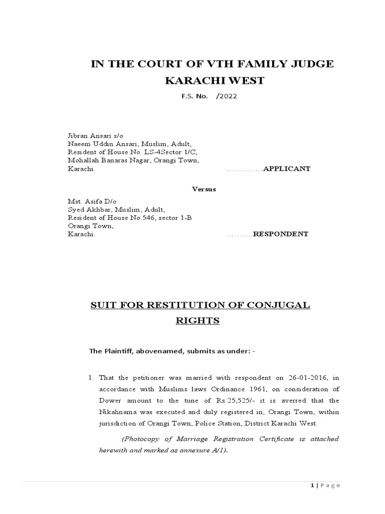 Conjugal Rights Jibran | PDF | Social Institutions | Common Law