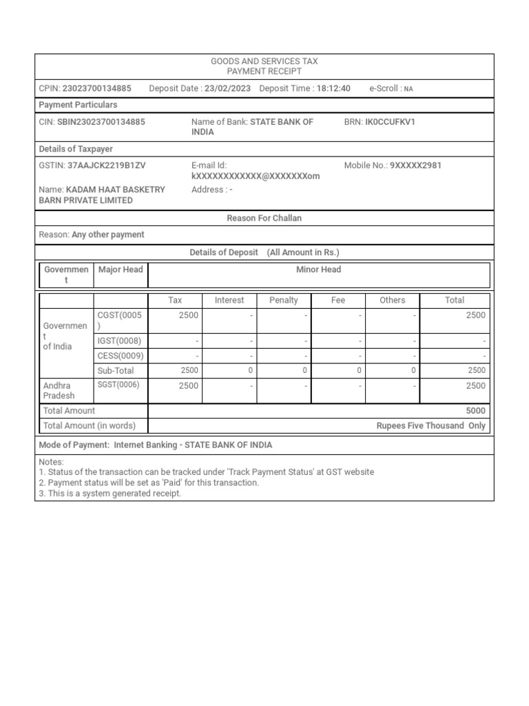 GST-Challan Receipt ANDHRA PRADESH | PDF
