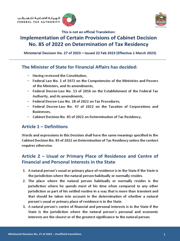 Ministerial Decision No. 27 of 2023 - For Publishing | PDF | Taxes | Decree