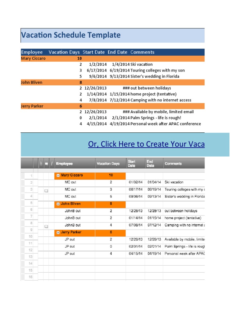 Employee Vacation Schedule Template | PDF
