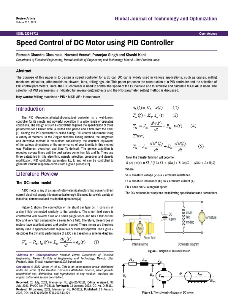 Speed Control of DC Motor Using Pid Controller | PDF | Control Theory ...