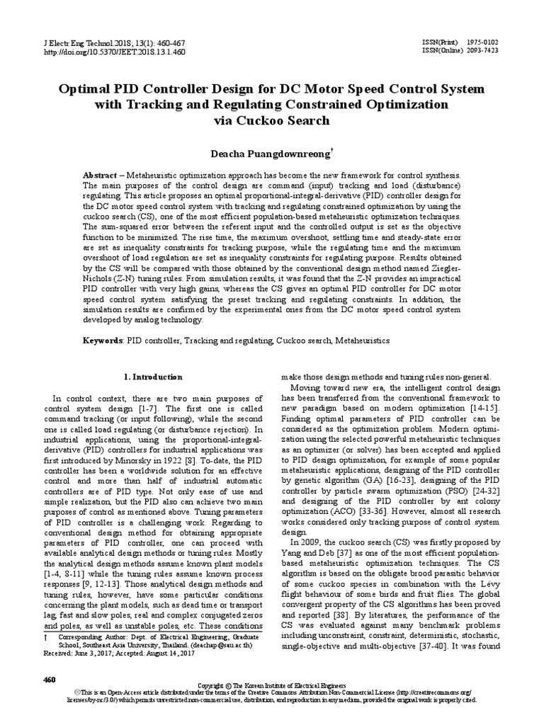 Optimal PID Controller Design For DC Motor Speed Control System With Tracking and Regulating ...