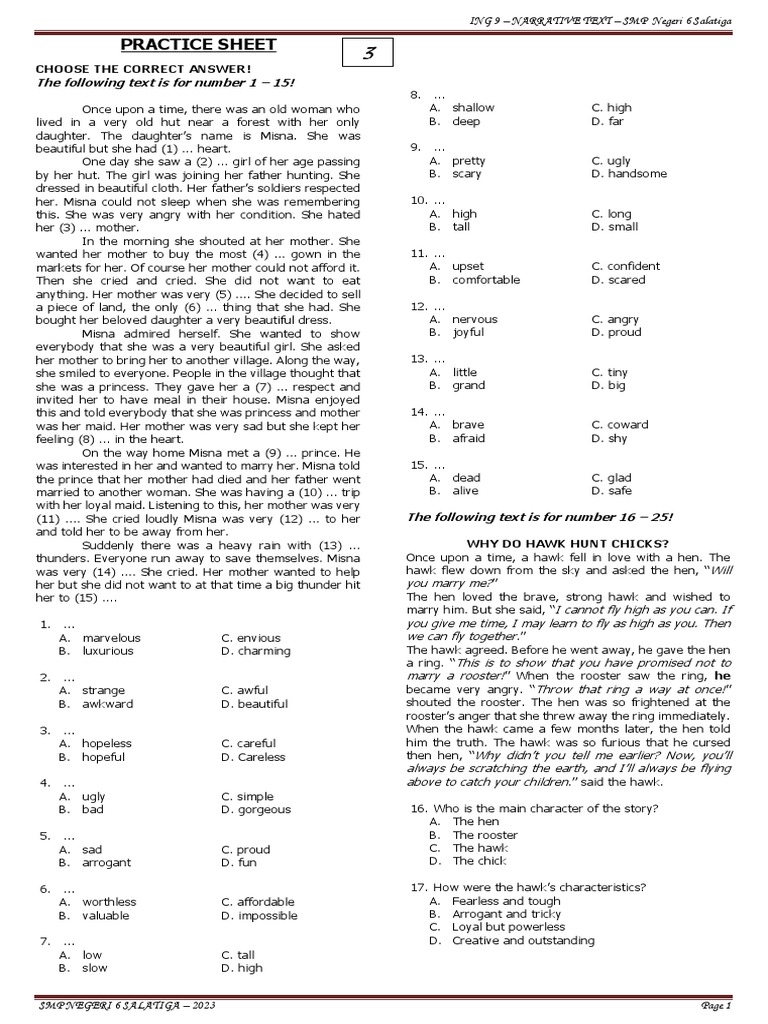 Practice Sheet 3 - Narrative Text | PDF