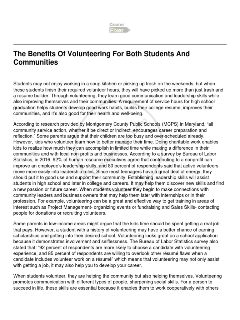 The Benefits of Volunteering For Both Students and Communities | PDF ...
