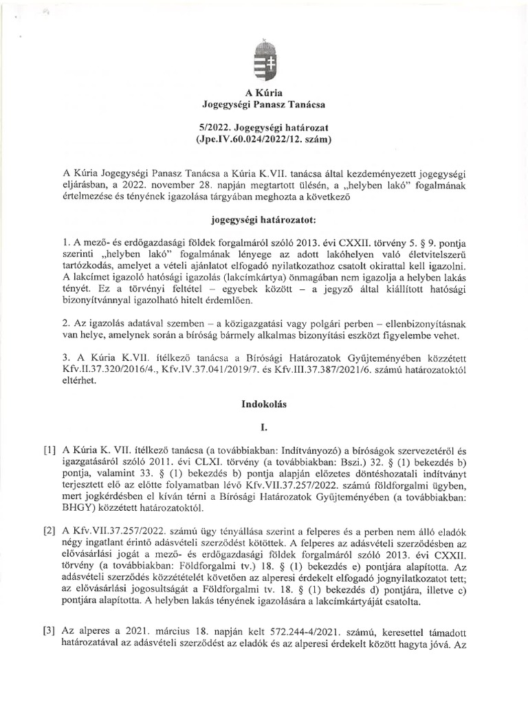 5 - 2022 - Jeh - Jpe - IV - 60024 - 2022 - 12 - Kiadmany Kúria Helyben Lakás | PDF