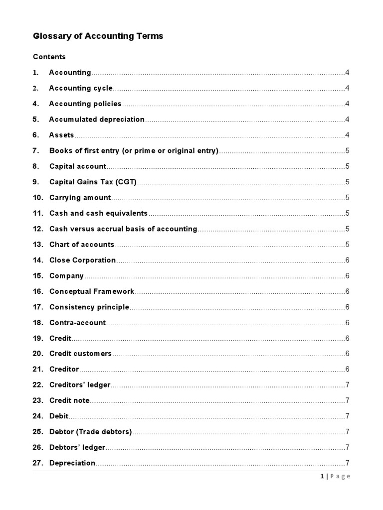 FAC1501 Glossary | PDF | Debits And Credits | Financial Accounting