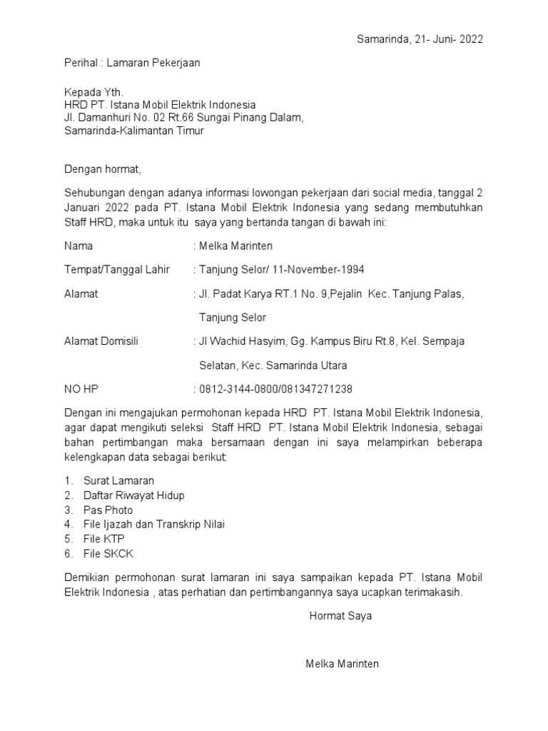 Contoh Surat Lamaran | PDF | Karier & Perkembangan | Bisnis