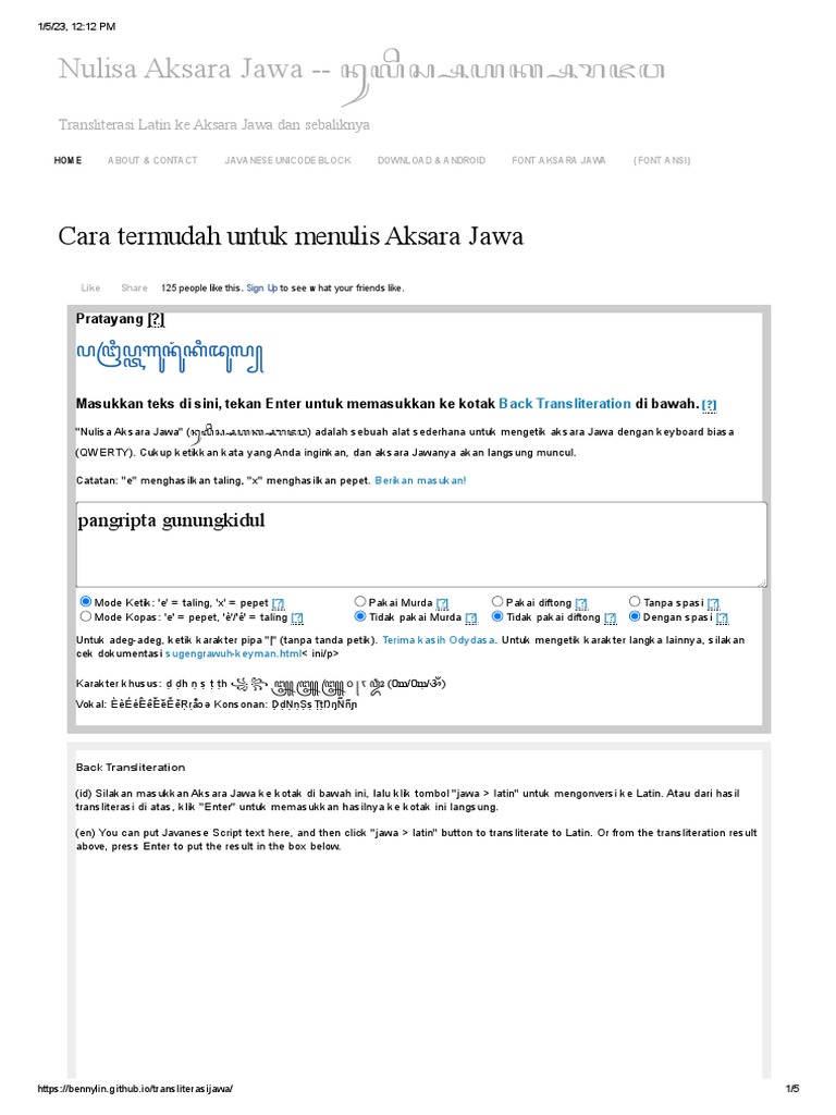 Nulisa Aksara Jawa - Javanese Transliteration by Bennylin | PDF | Kajian Bahasa Asing | Komputer