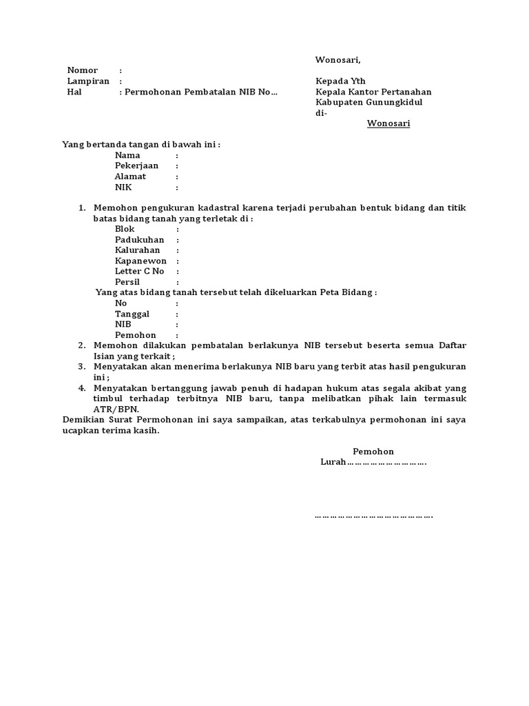 Surat Permohonan Pembatalan Pbt Pdf