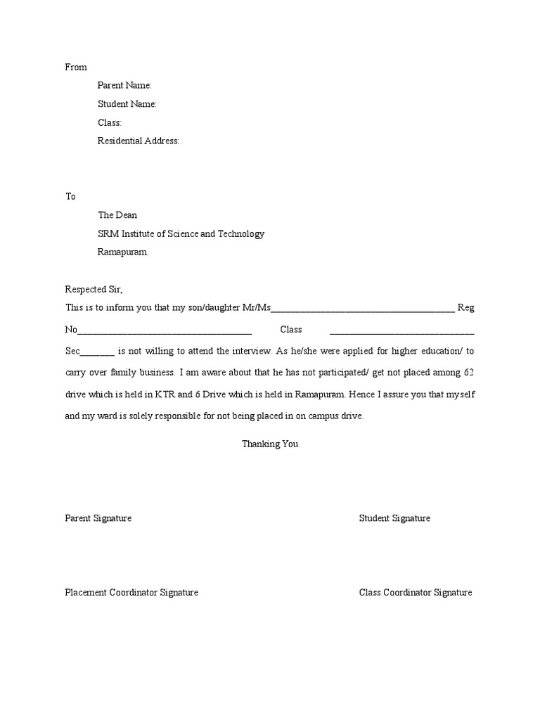 Placment Not Willing Form | PDF