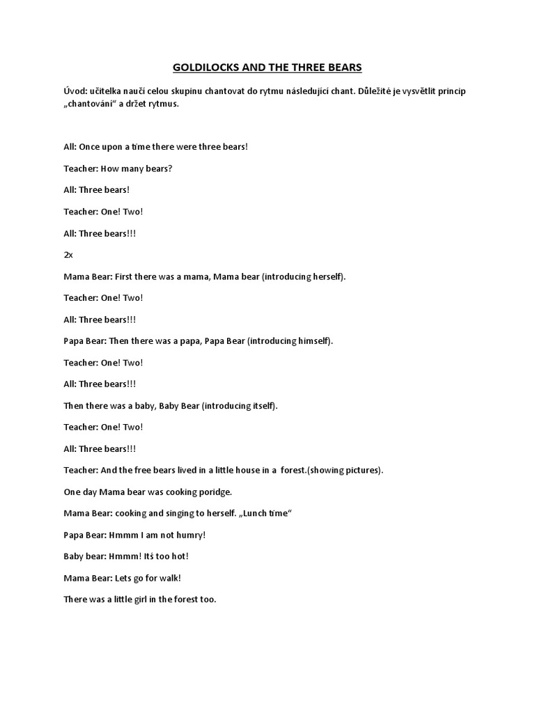 Goldielocks and The Three Bears | PDF | Goldilocks And The Three Bears