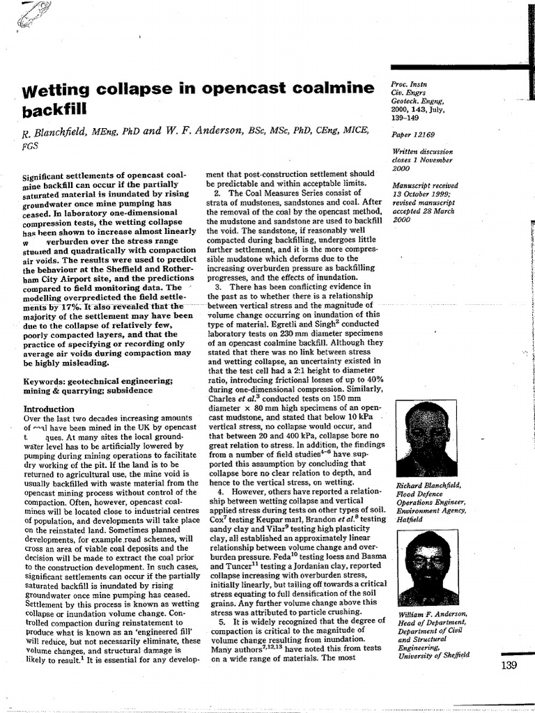 Wetting Collapse in Opencast Coalmine Backfill | PDF