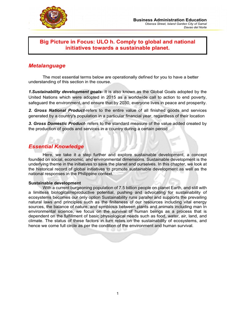 Global and National Initiatives Towards A Sustainable Planet | PDF ...