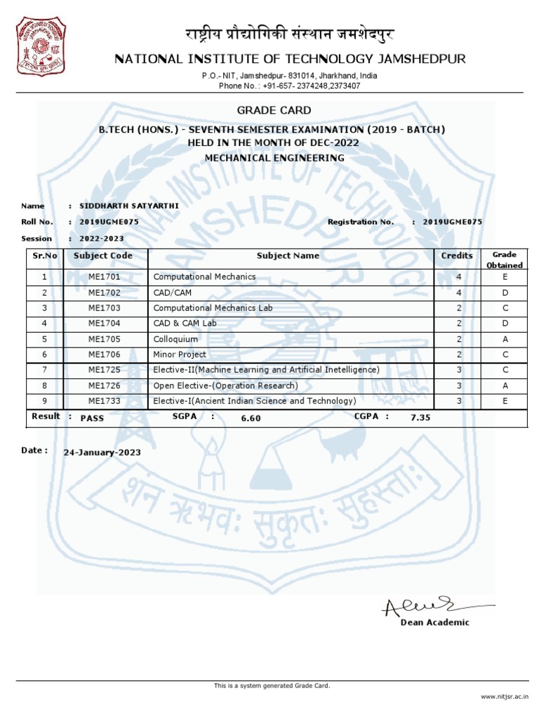 Semester Marksheet | PDF | Engineering