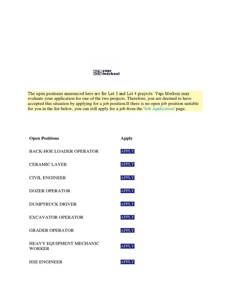 Yapı Merkezi Job Openings 2025 | PDF