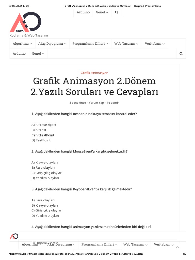 Grafik Animasyon 2.dönem 2.yazılı Soruları Ve Cevapları - Bilişim ...