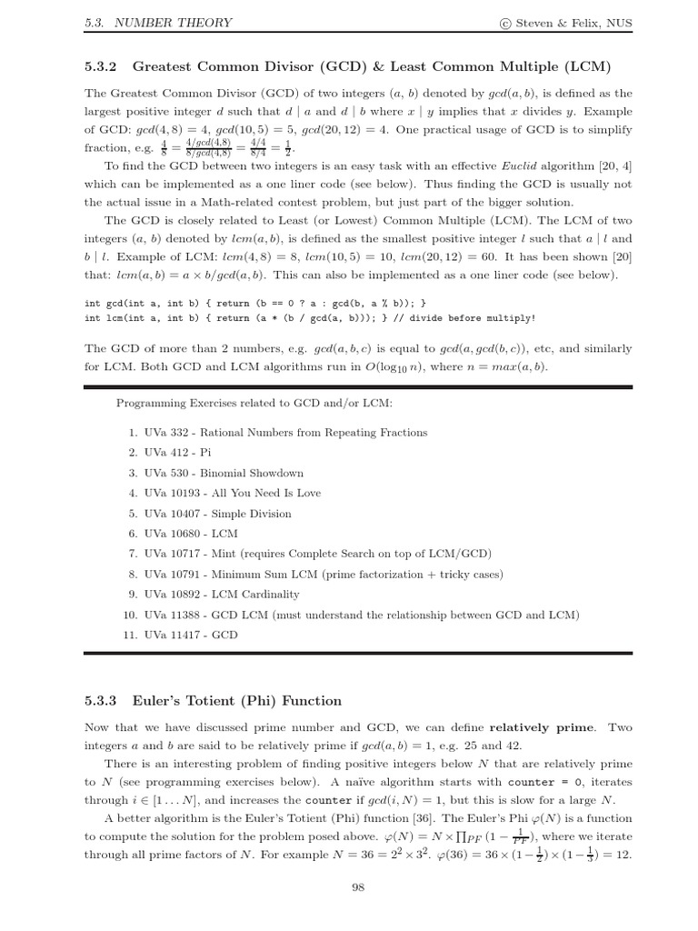 5.3.2 Greatest Common Divisor (GCD) & Least Common Multiple (LCM) | PDF ...