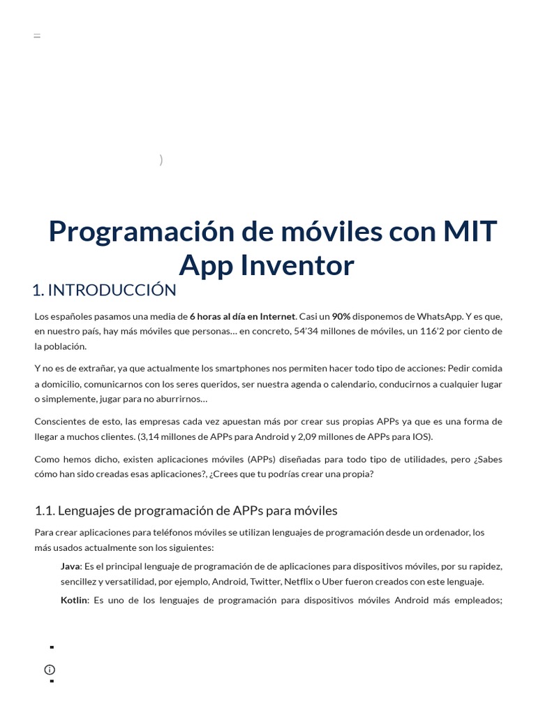 Programación de Móviles Con MIT App Inventor | PDF | Aplicación movil | Software de la aplicacion