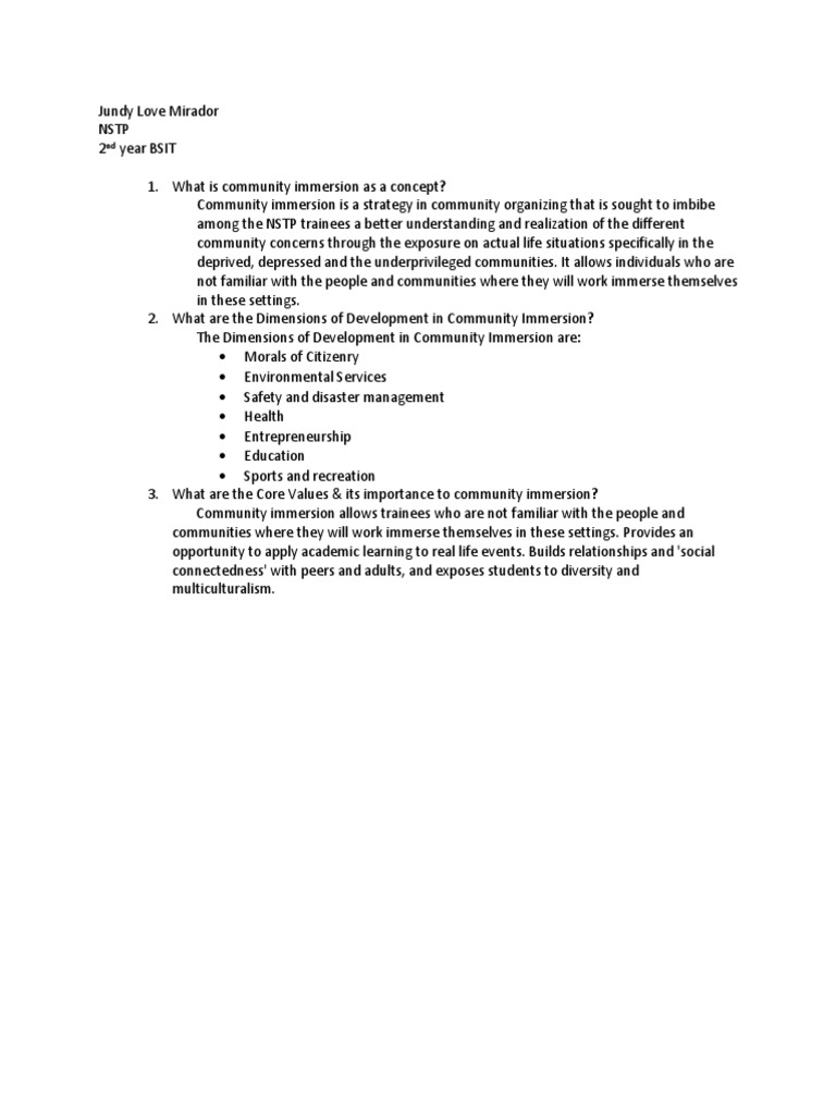 Community Immersion in NSTP Explained | PDF | Social Science | Science ...