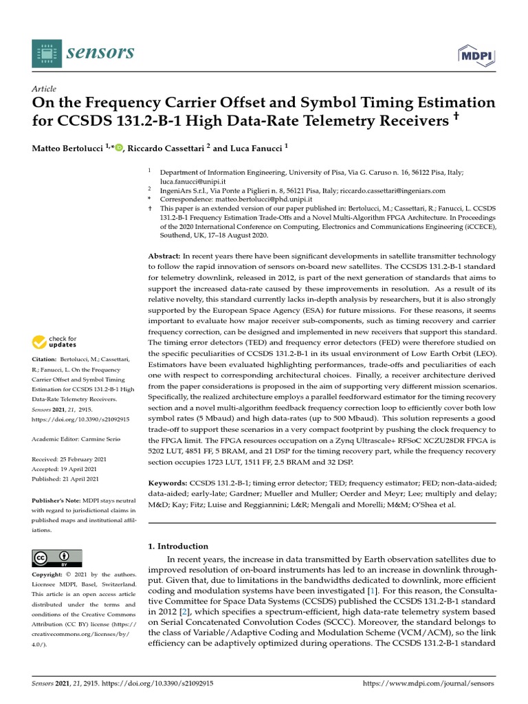 (Bertolucci 2021) On The Frequency Carrier Offset and Symbol Timing Estimation | Download Free ...