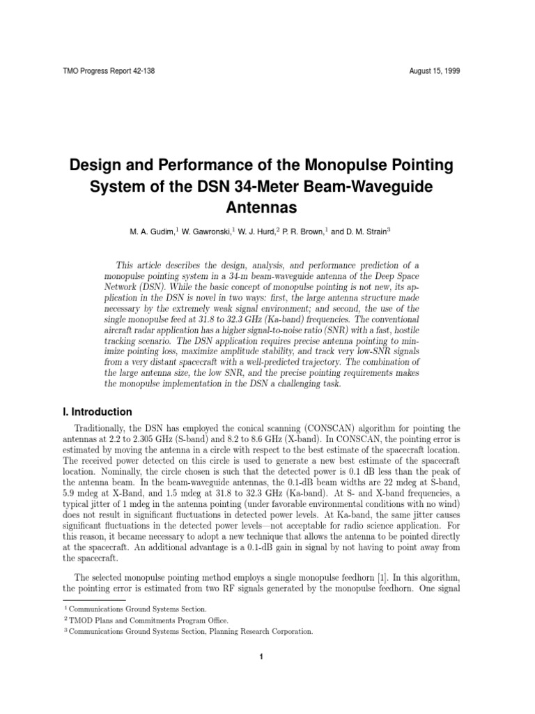 Design and Performance of The Monopulse Pointing | PDF | Antenna (Radio ...