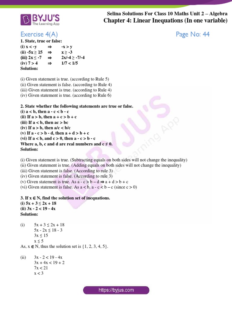 Selina Solution Concise Maths Class 10 Chapter 4 | PDF | Inequality (Mathematics) | Integer