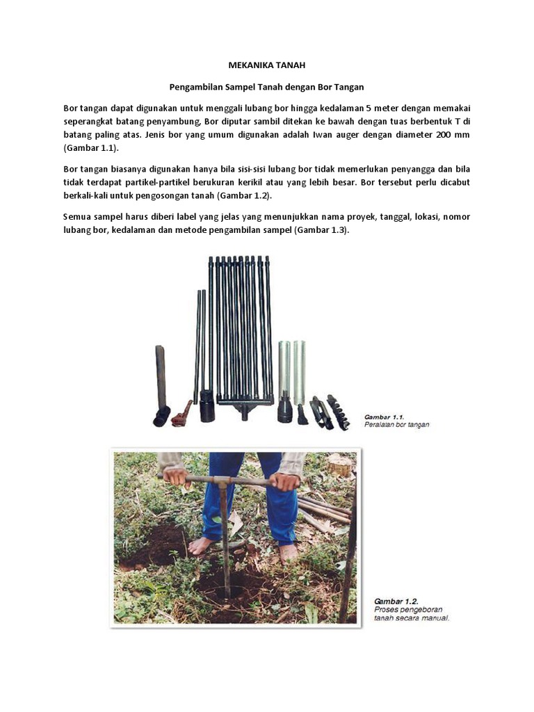 Pengambilan Sampel Tanah Dengan Bor Tangan | PDF