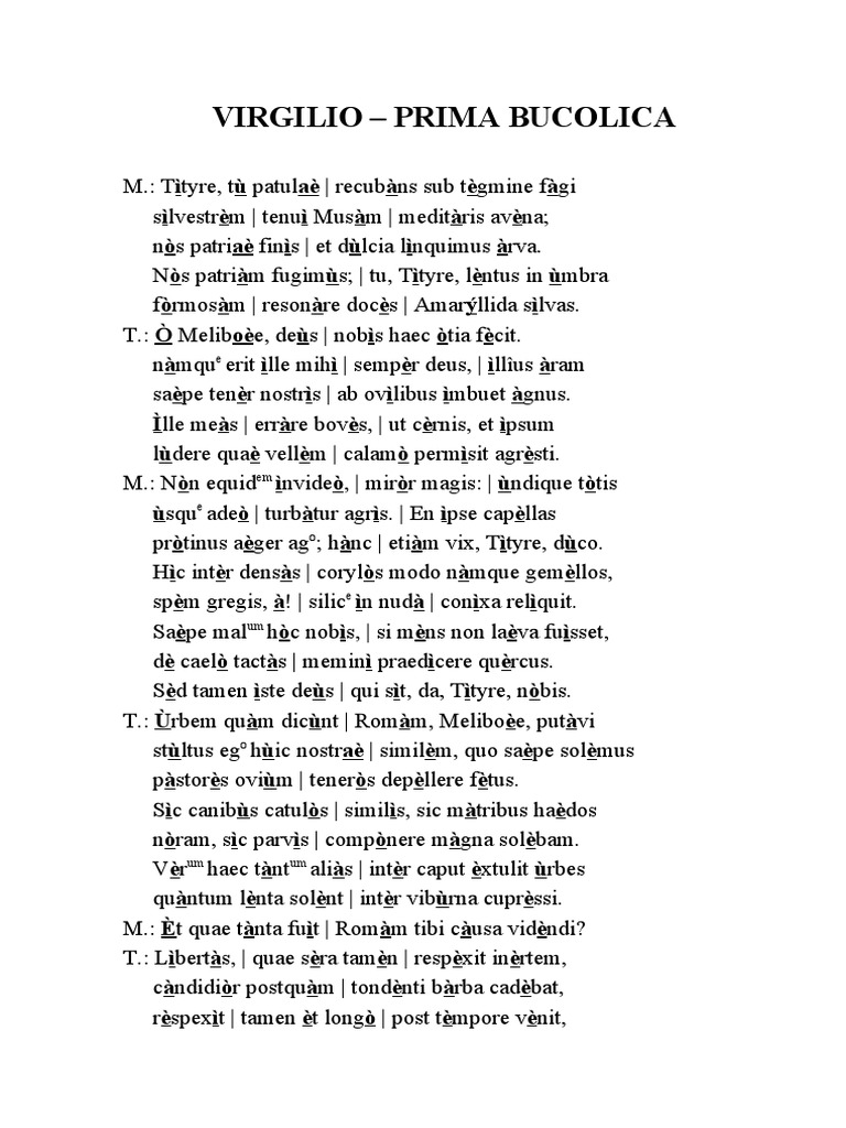 VIRGILIO Testo in Latino Prima e Quarta Bucolica | PDF