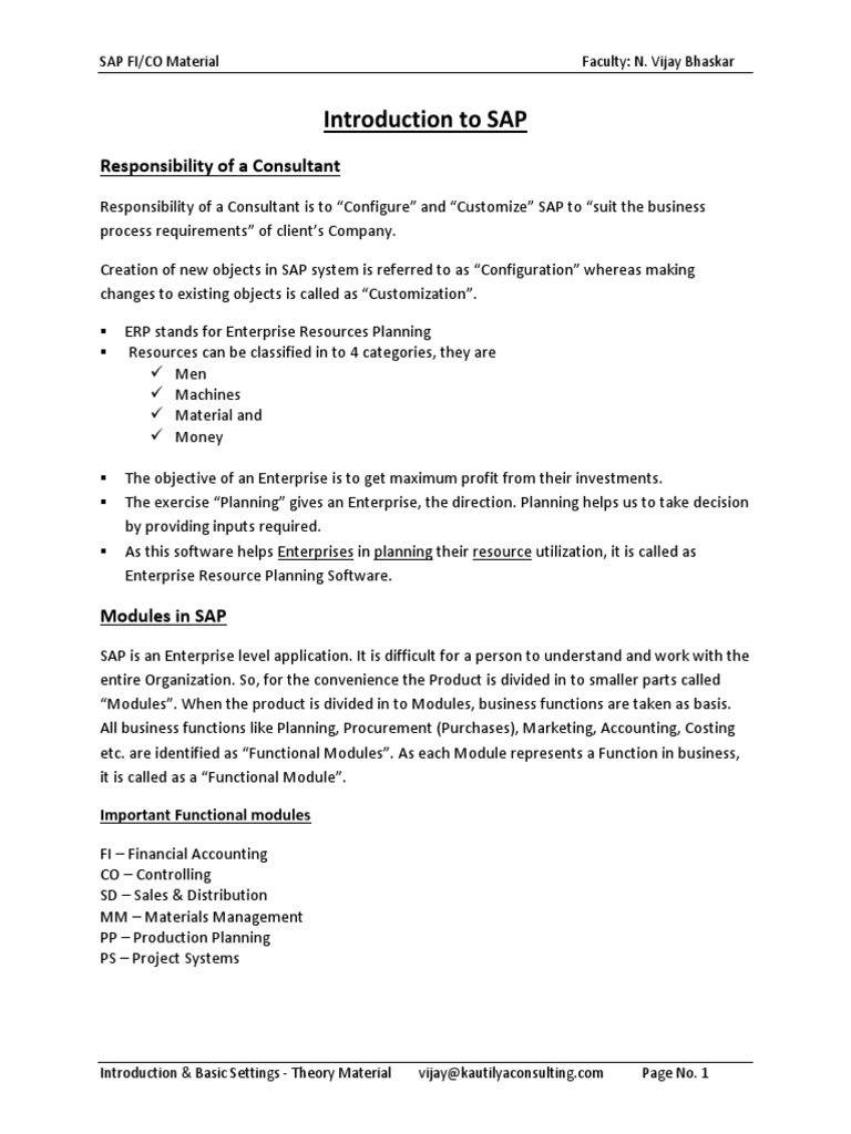 Introduction To SAP: Responsibility of A Consultant | PDF | Business | Computing