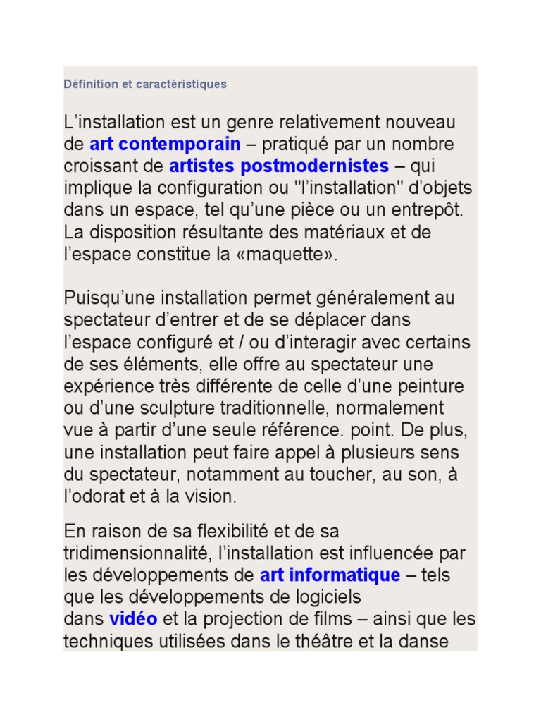 Définition L'installation | PDF | Installation artistique | Sculpture