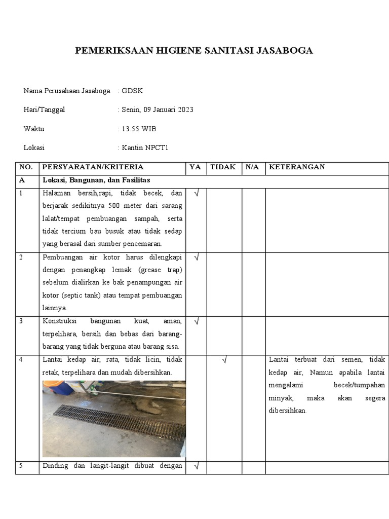 Inspeksi Kantin (Januari 2023) | PDF