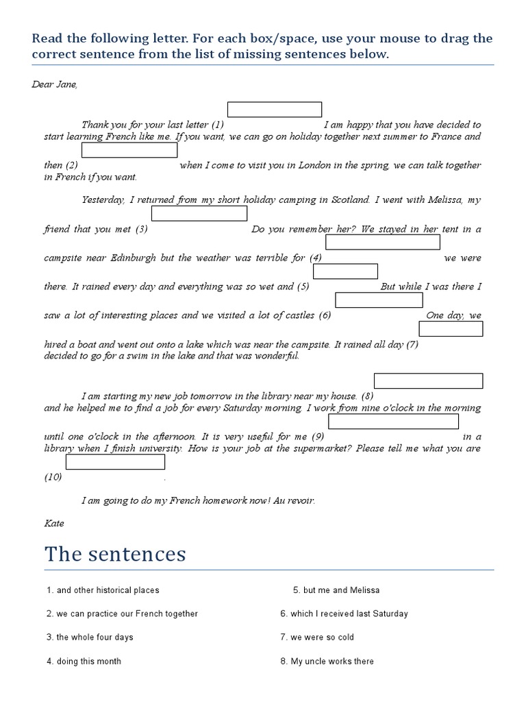 Drag and Drop Sentences | PDF
