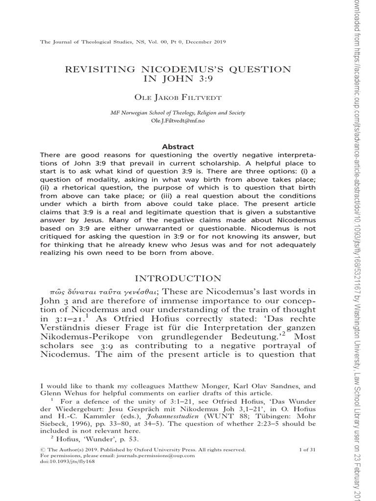 Revisiting Nicodemus's Question in John 3.9 | PDF | Gospel Of John | Jesus
