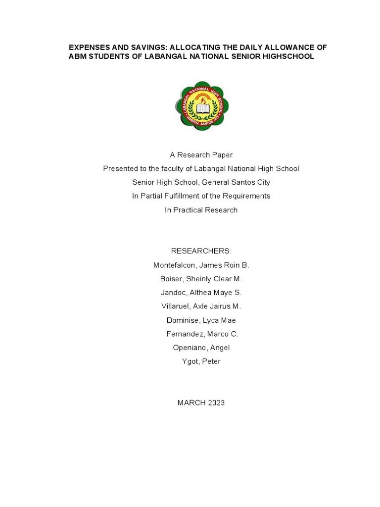 Expenses and Savings: Allocating The Daily Allowance of Abm Students of ...