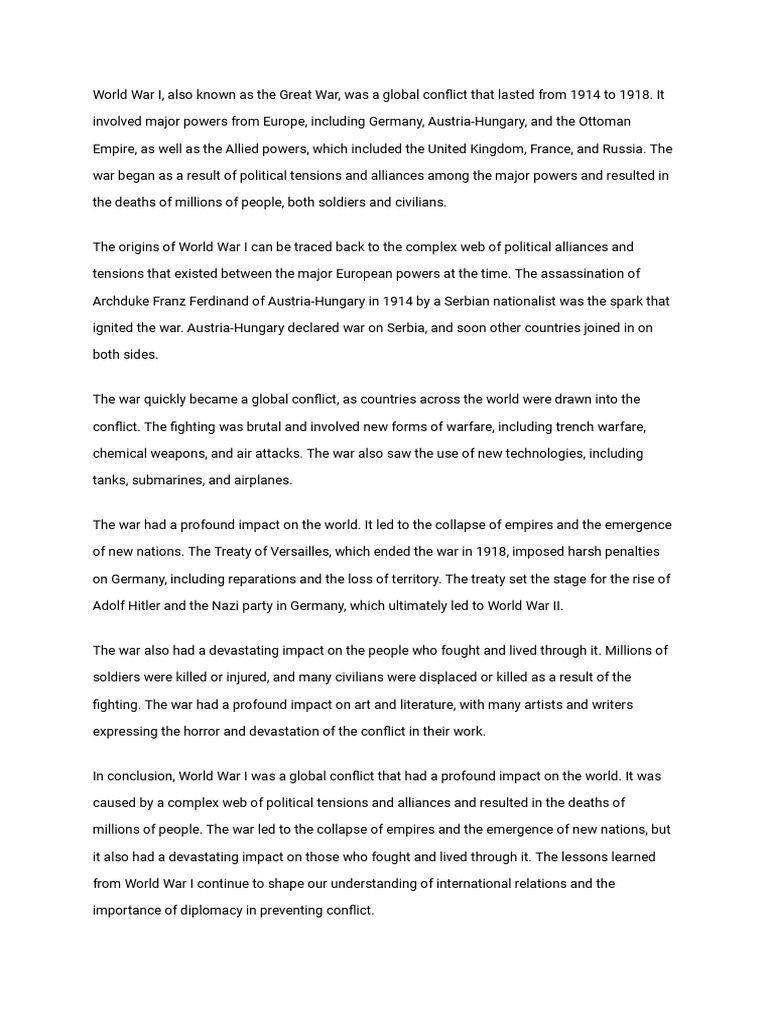 The Global Impact and Devastating Consequences of World War I | PDF