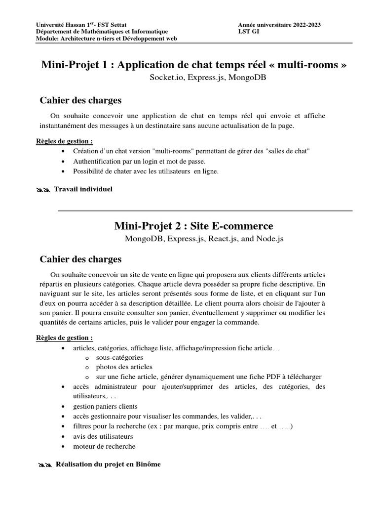Projets de développement web 2022-2023 | PDF | Sites web | Internet