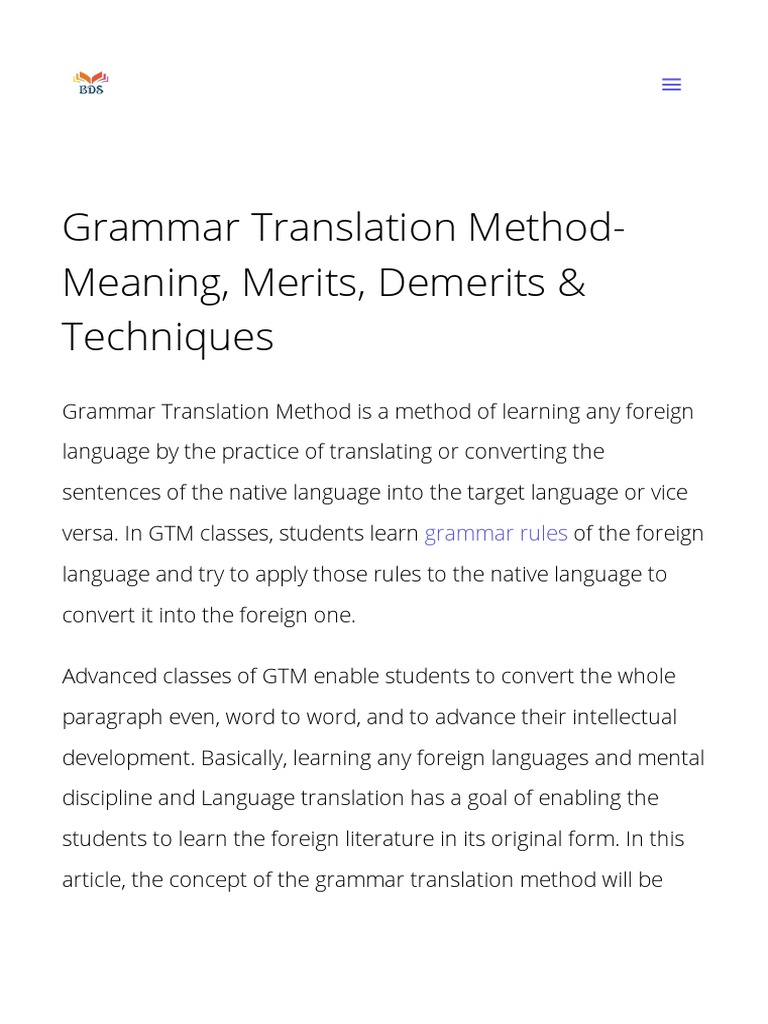Grammar Translation Method - Meaning, Merits, Demerits & Techniques ...