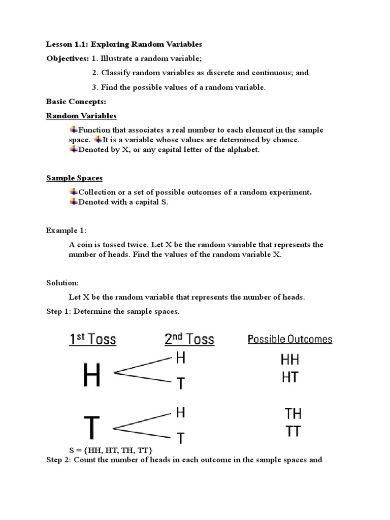 Lesson 11 Random Variables Pdf Random Variable Variable Mathematics