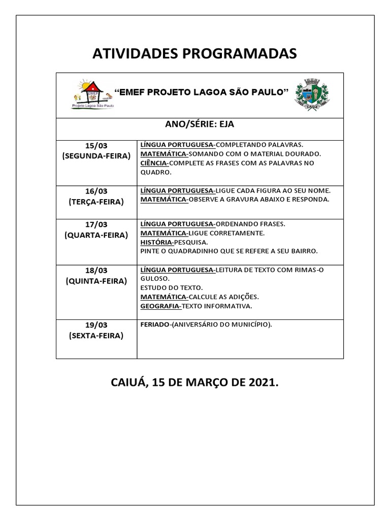 Atividades Programadas | PDF