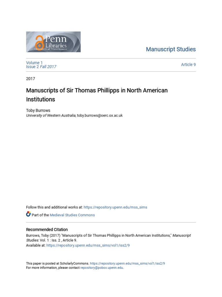 Manuscripts of Sir Thomas Phillipps in North American Manuscripts of ...