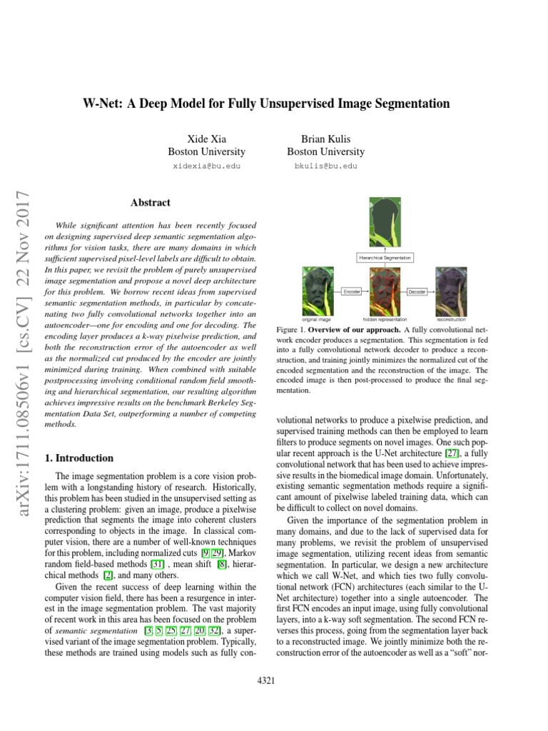 W-Net A Deep Model For Fully Unsupervised Image Segmentation | PDF | Image Segmentation | Deep ...