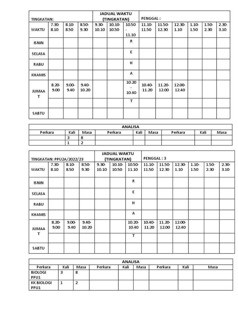TEMPLATE JADUAL WAKTU | PDF