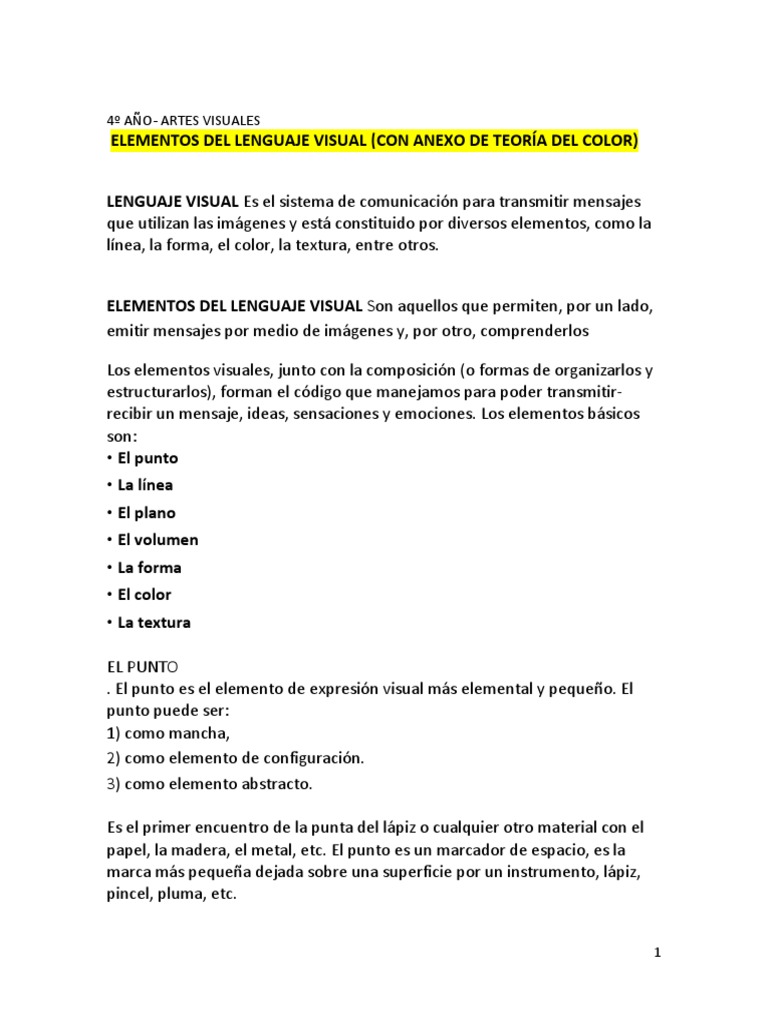 4º AÑOS y 5ºC MATERIAL DE ESTUDIO ARTES VISUALES ELEMENTOS DEL LENGUAJE ...