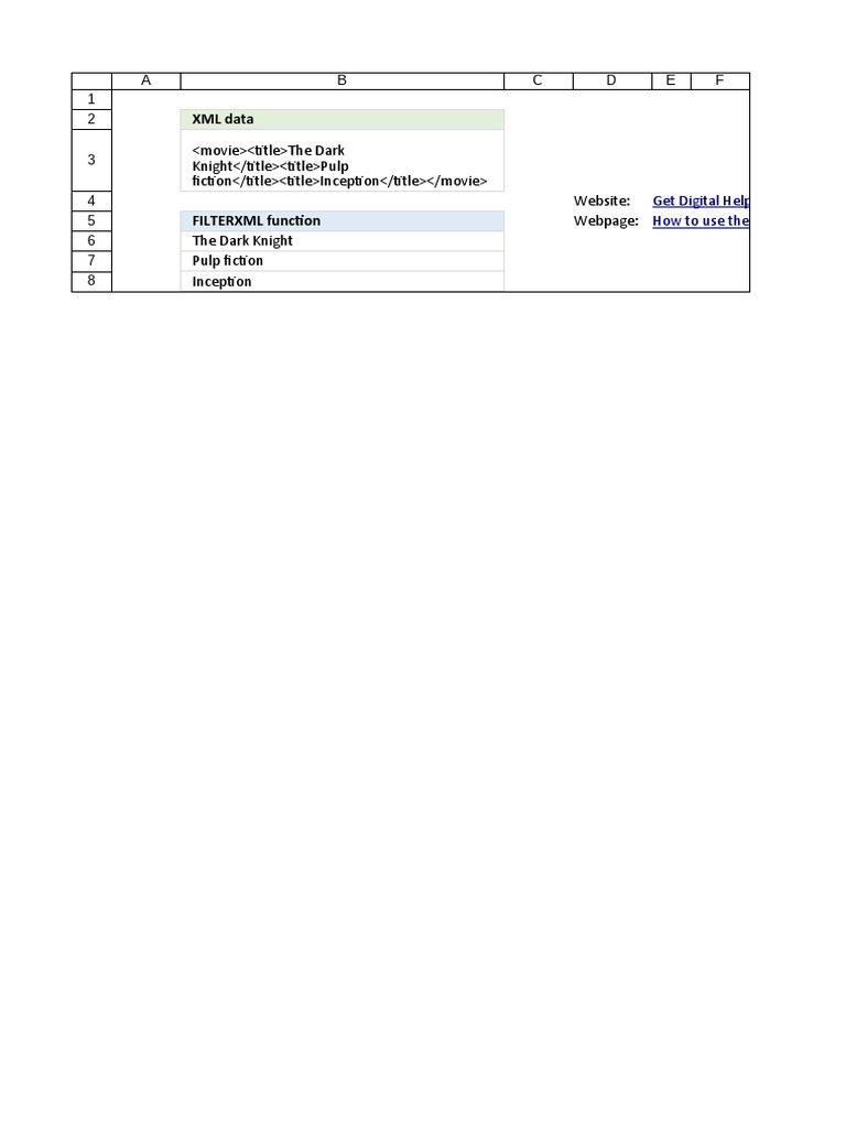 Using the FILTERXML Function | PDF