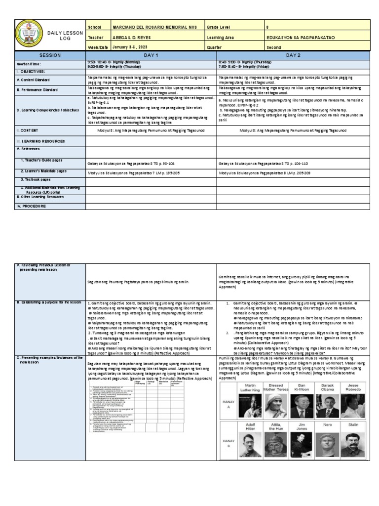 DLL TEMPLATE EsP Week 8 | PDF