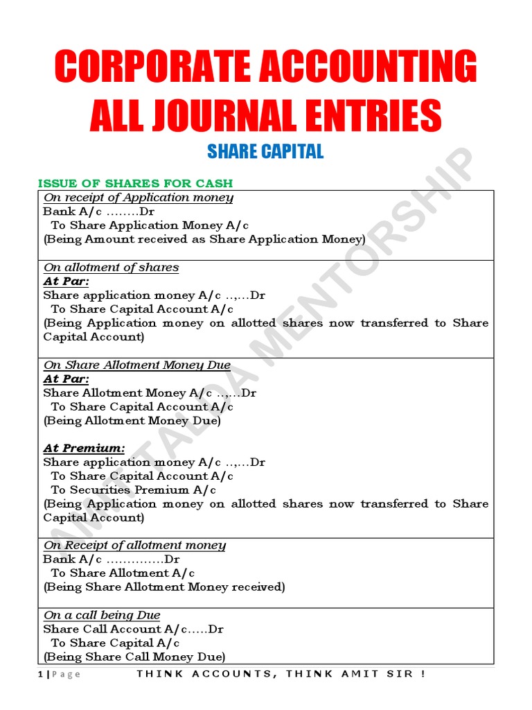 Corporate Accounting Journal Entries | PDF | Share Repurchase ...