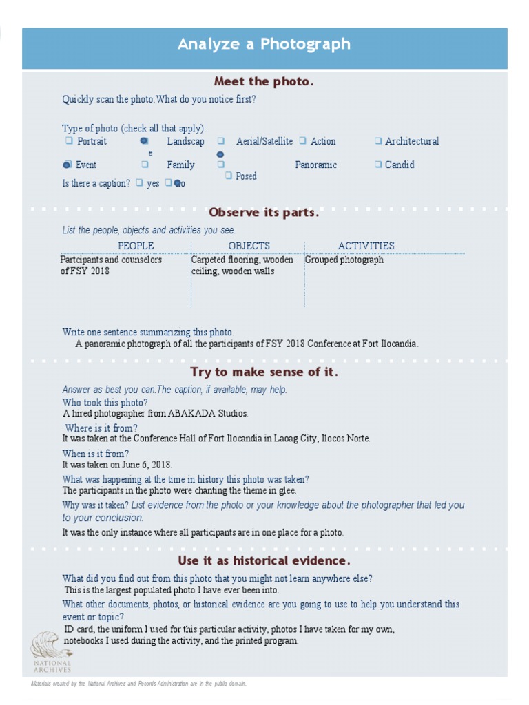 Photo Analysis Worksheet | PDF | Photograph