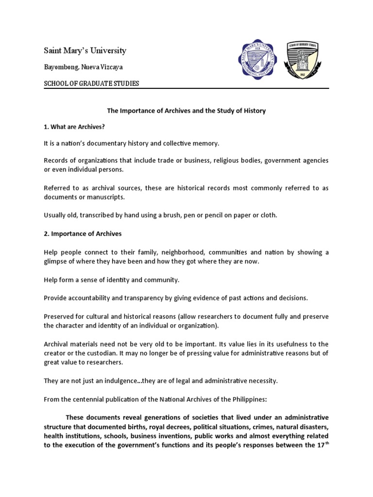 Importance of Archives in History | PDF | Archive | Philippines
