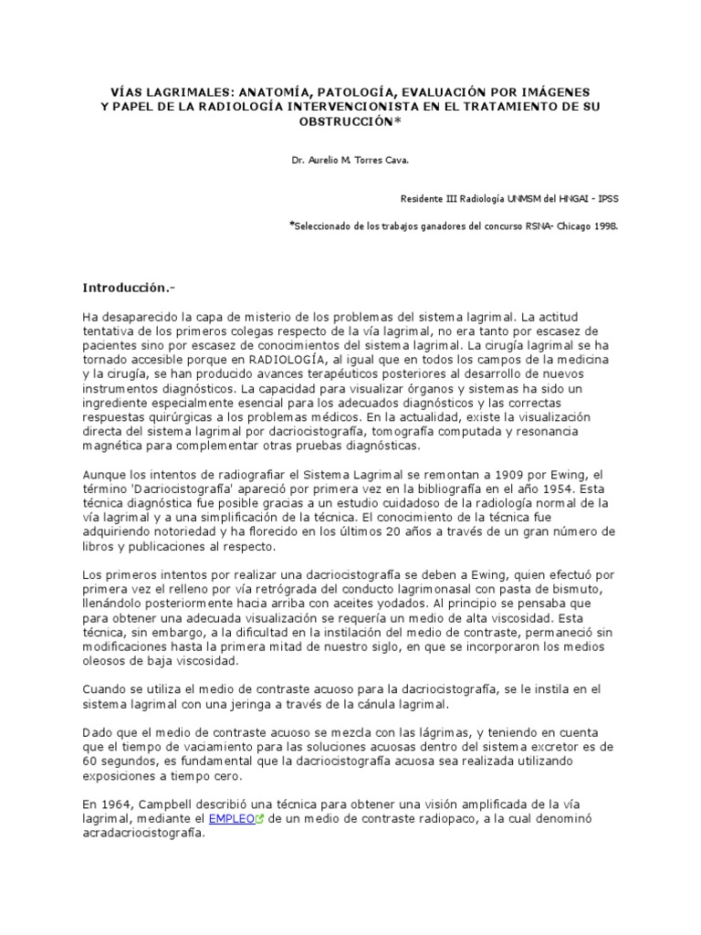 Semiologia de Vias Lagrimales FSRM | PDF | Radiología | Radiología intervencional