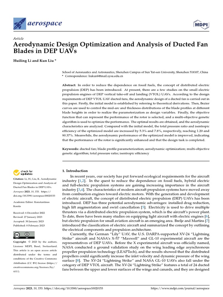 Aerospace: Aerodynamic Design Optimization and Analysis of Ducted Fan Blades in Dep Uavs | PDF ...